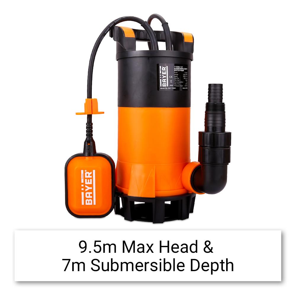Bayer BAY1100H 1100W 1.5” Submersible Dirty Water Pump with 10m Lay ...