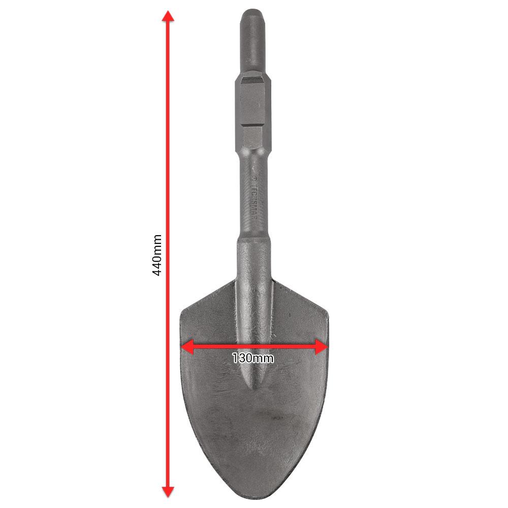 Techsmart TCPS130 440mm x 130mm 30mm Hex Extra Wide Clay Spade Pointed ...