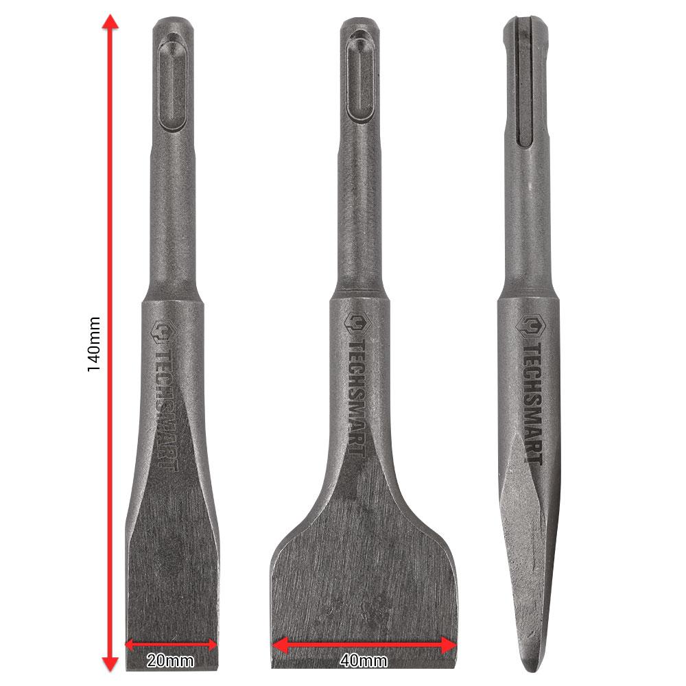 Techsmart TPC3PCE 3pce 14mm x 140mm SDS Plus Flat & Pointed Chisel Set