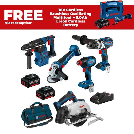 Bosch 0.615.990.N3D 18V 5.0Ah Li-ion Cordless Brushless 5pce Combo Kit