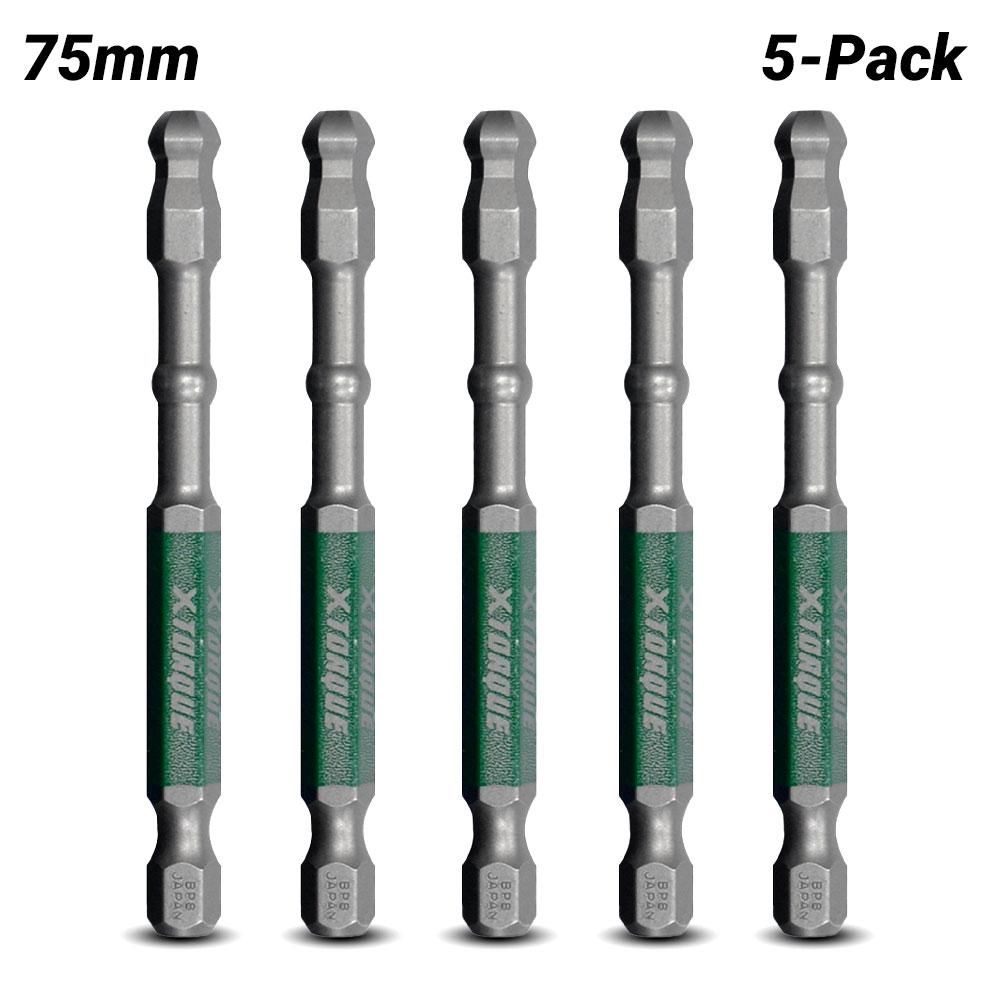 Xtorque XBP6HX75 5-Pack HEX 6 Ball Point 75mm Driver Bit Set