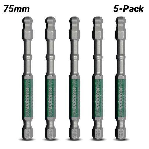 Xtorque XBP6HX75 5-Pack HEX 6 Ball Point 75mm Driver Bit Set