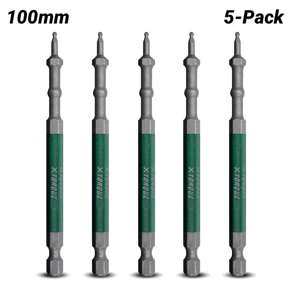 Xtorque XBP2HX100 5-Pack HEX 2 Ball Point 100mm Driver Bit Set
