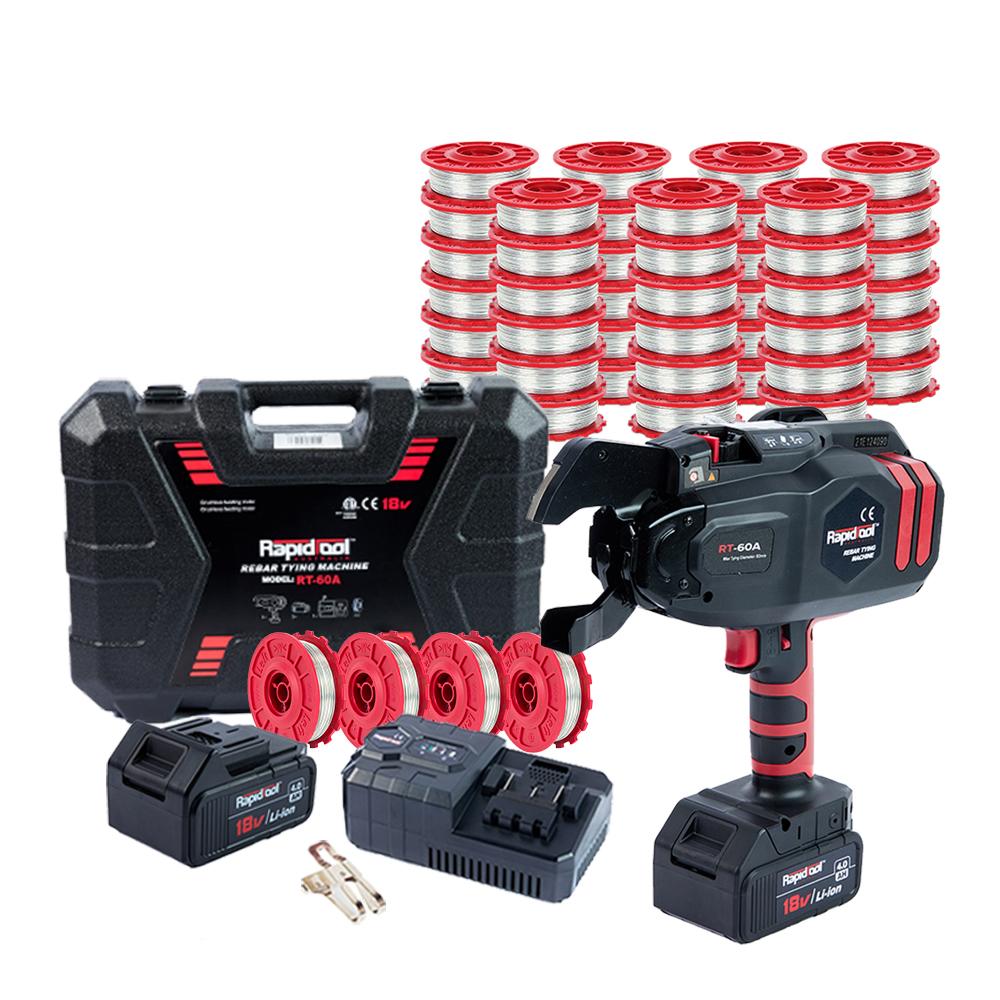 RAPIDTOOL TWG-150B 18V 4.0Ah Li-ion Cordless Brushless 30mm - 60mm Rebar Tying Machine Combo Kit ...