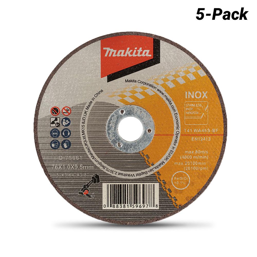 Makita D-75661-5 5-Pack 76mm x 3/8 x 1mm INOX Cut-Off Wheel to suit Cut ...