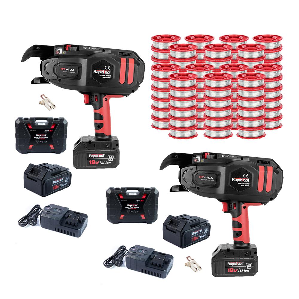 RAPIDTOOL TWG-2000C 18V 4.0Ah Li-ion Cordless Brushless Rebar Tying Machine Combo Kit x 2 with ...