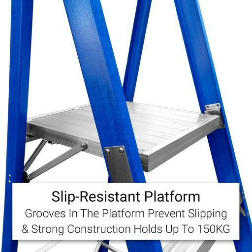 Climbrite CSTEP8 2.4m 8-Step Fibreglass Platform Ladder on Wheels