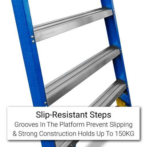 Climbrite CSTEP8 2.4m 8-Step Fibreglass Platform Ladder on Wheels