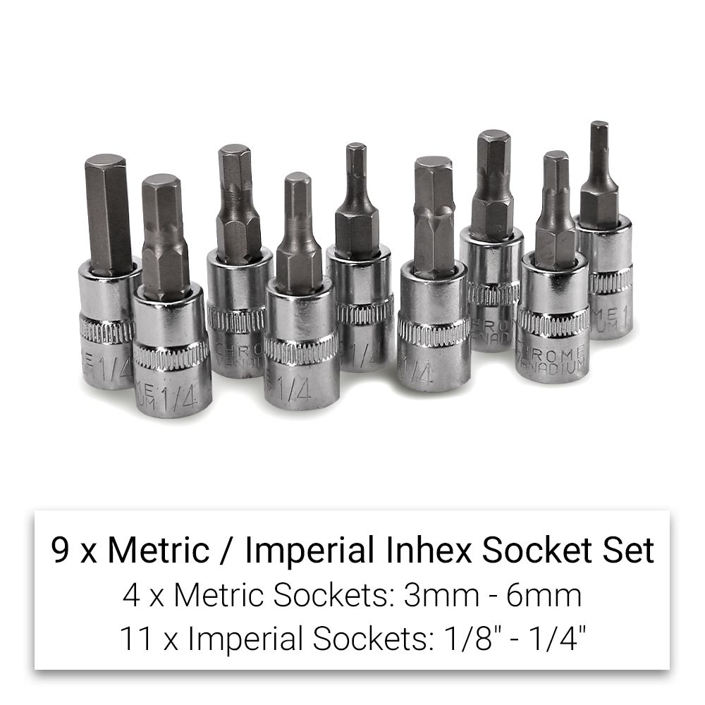 Daytona D914MSIS 9pce 1/4" Drive Metric/SAE In-Hex Socket Set