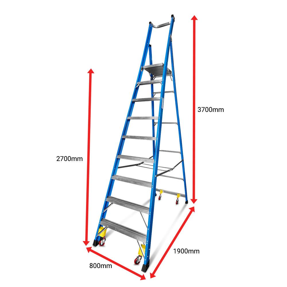 Climbrite CSTEP9 2.7m 9-Step Fibreglass Platform Ladder On Wheels