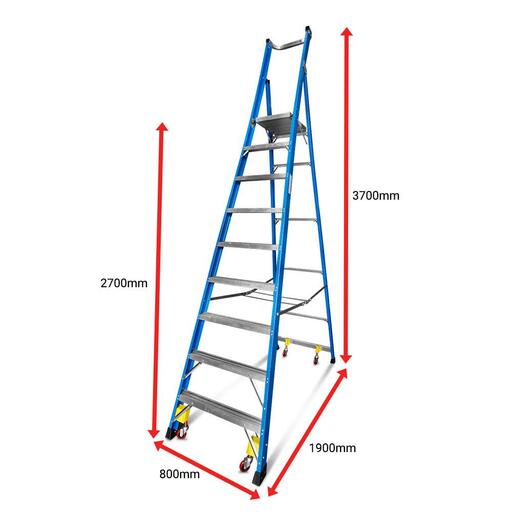 Climbrite CSTEP9 2.7m 9-Step Fibreglass Platform Ladder On Wheels