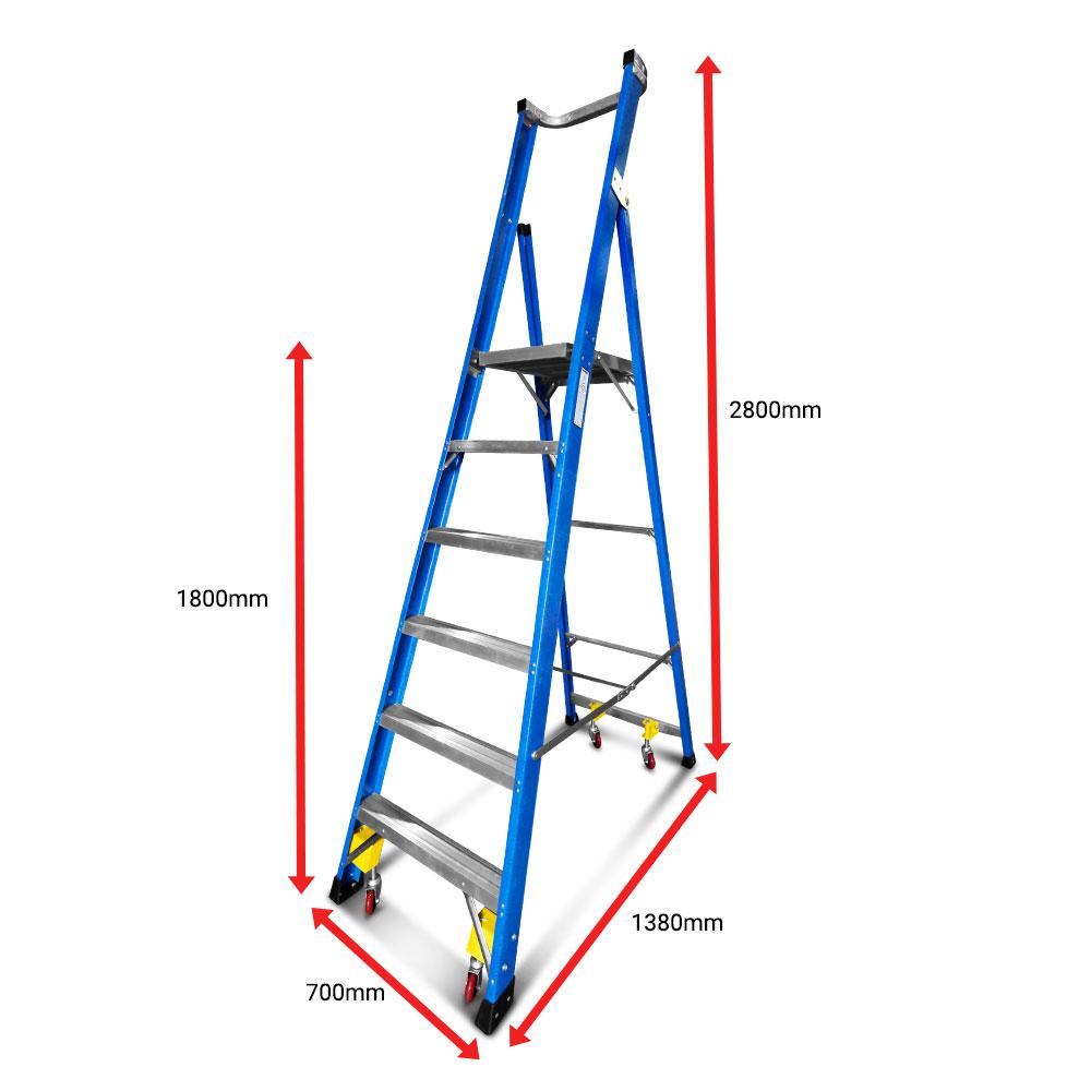 Climbrite CSTEP6 1.8m 6-Step Fibreglass Platform Ladder On Wheels