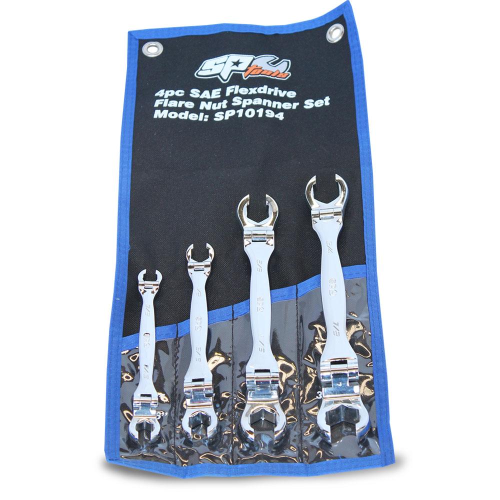 SP Tools SP10194 4pce SAE Flare Nut Flexhead Spanner Set