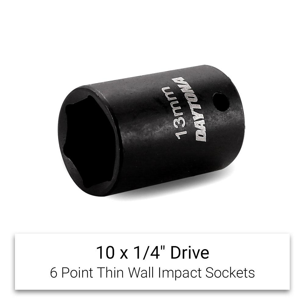 Daytona DTW1014 10pce 1/4" Drive Thin Wall Metric Impact Socket Set