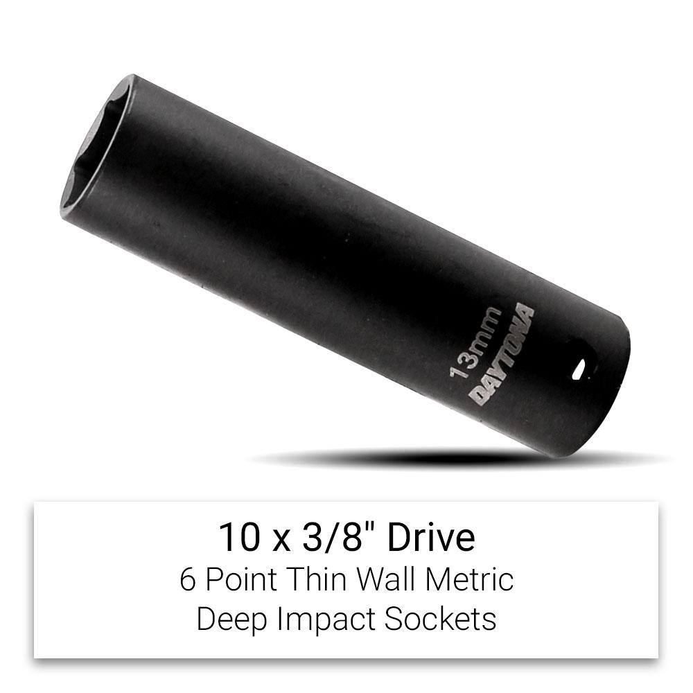 Daytona DTW1038 10pce 3/8" Drive Thin Wall Metric Deep Impact Socket Set
