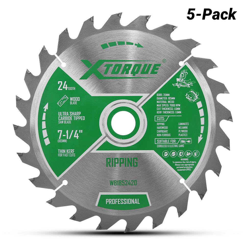 Xtorque WB1852420-5 5-Pack 185mm (7-1/4") 24-Tooth Wood Ripping Carbide ...