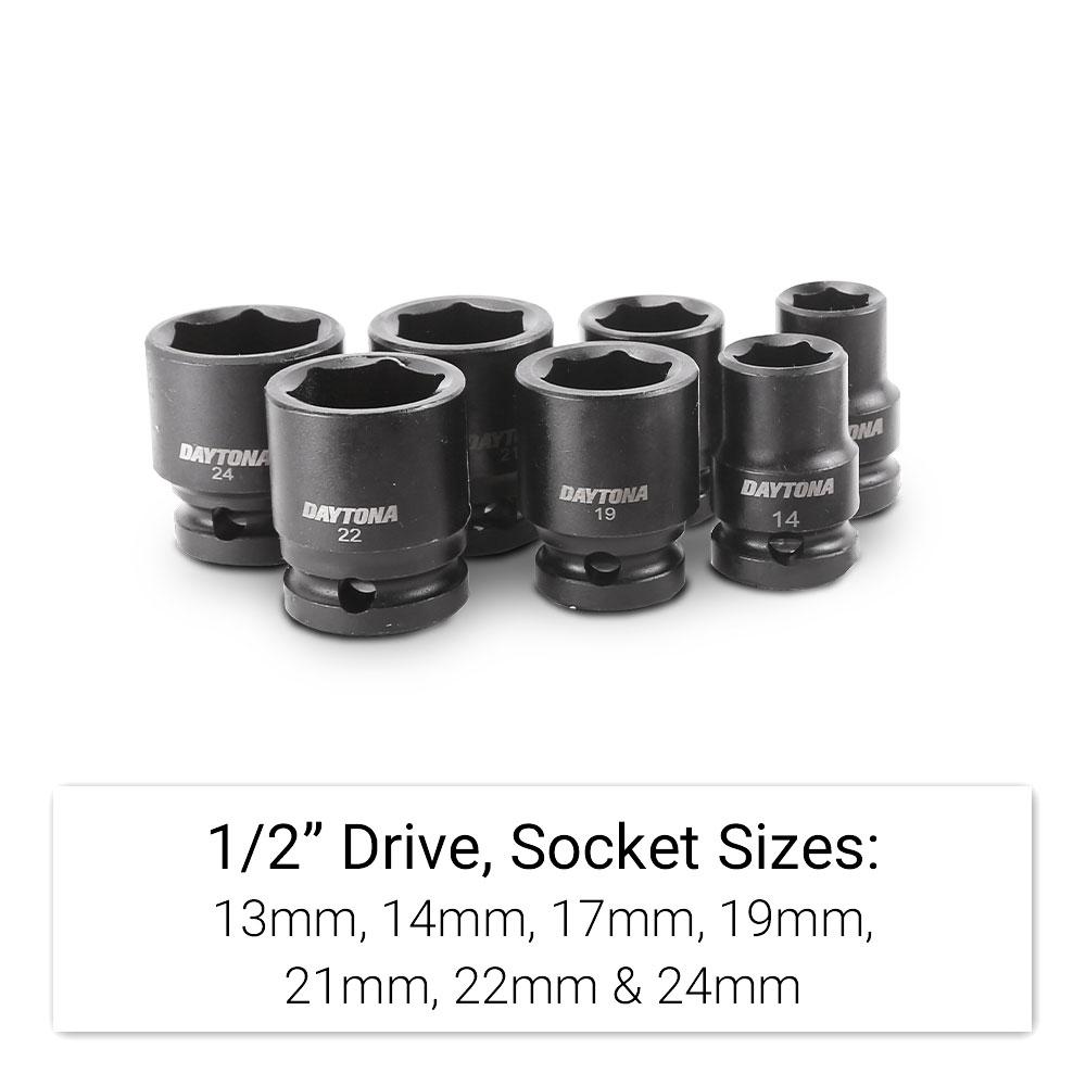 Daytona DSIM712 7pce 1/2" Metric Stubby Impact Sockets Rail Set