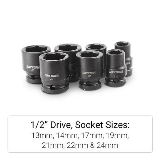 Daytona DSIM712 7pce 1/2" Metric Stubby Impact Sockets Rail Set