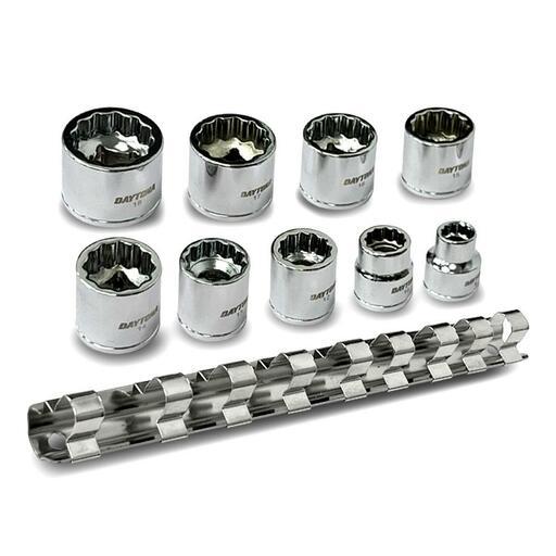 Daytona DSS938 9pce 3/8" Low Profile Metric Stubby Sockets On Rail
