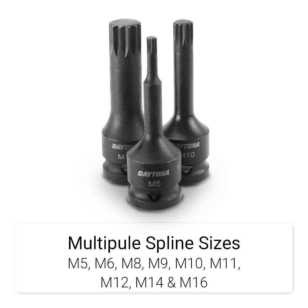 Daytona DSIS9 9pce 1/2" M5-M16 Spline Impact Socket Set On Rail
