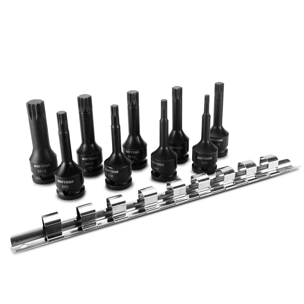 Daytona DSIS9 9pce 1/2" M5-M16 Spline Impact Socket Set On Rail