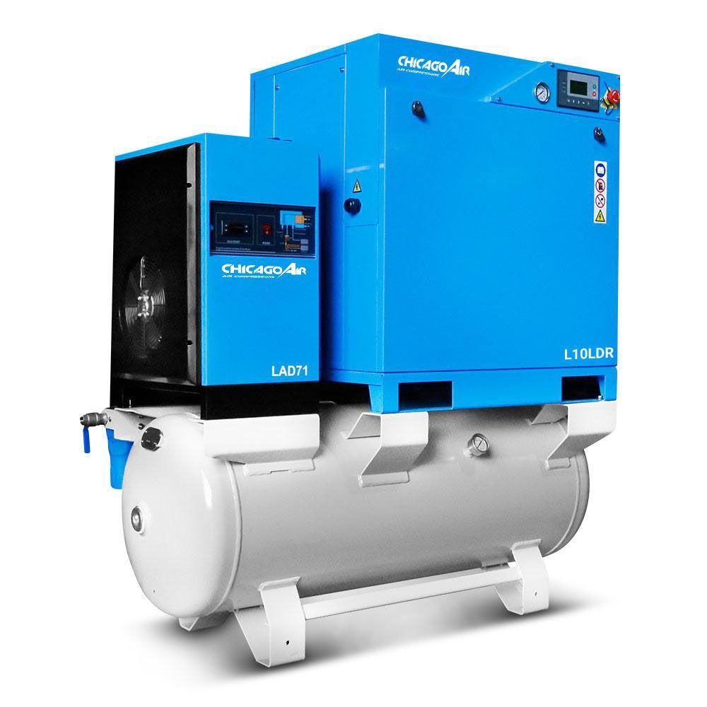 Chicago Air L10LDR 10HP Rotary Screw Compressor With Dryer & Tank