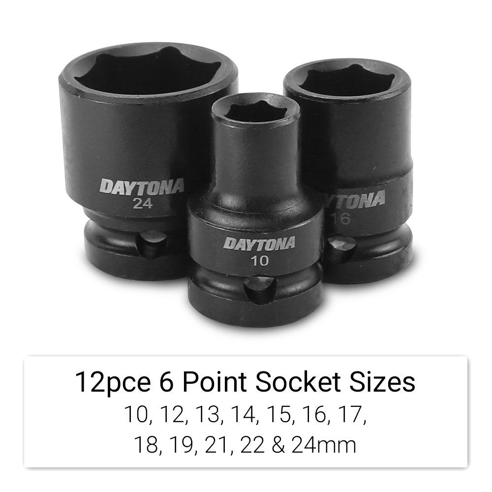 Daytona DIS1212 12pce 1/2" Drive 6 Point Metric Impact Socket Set