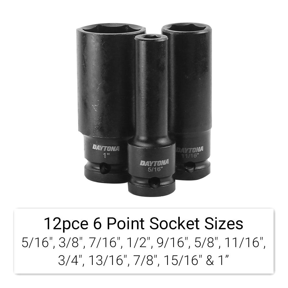 Daytona DDII1212 12pce 1/2" Drive 6 Point Imperial Deep Impact Socket Set
