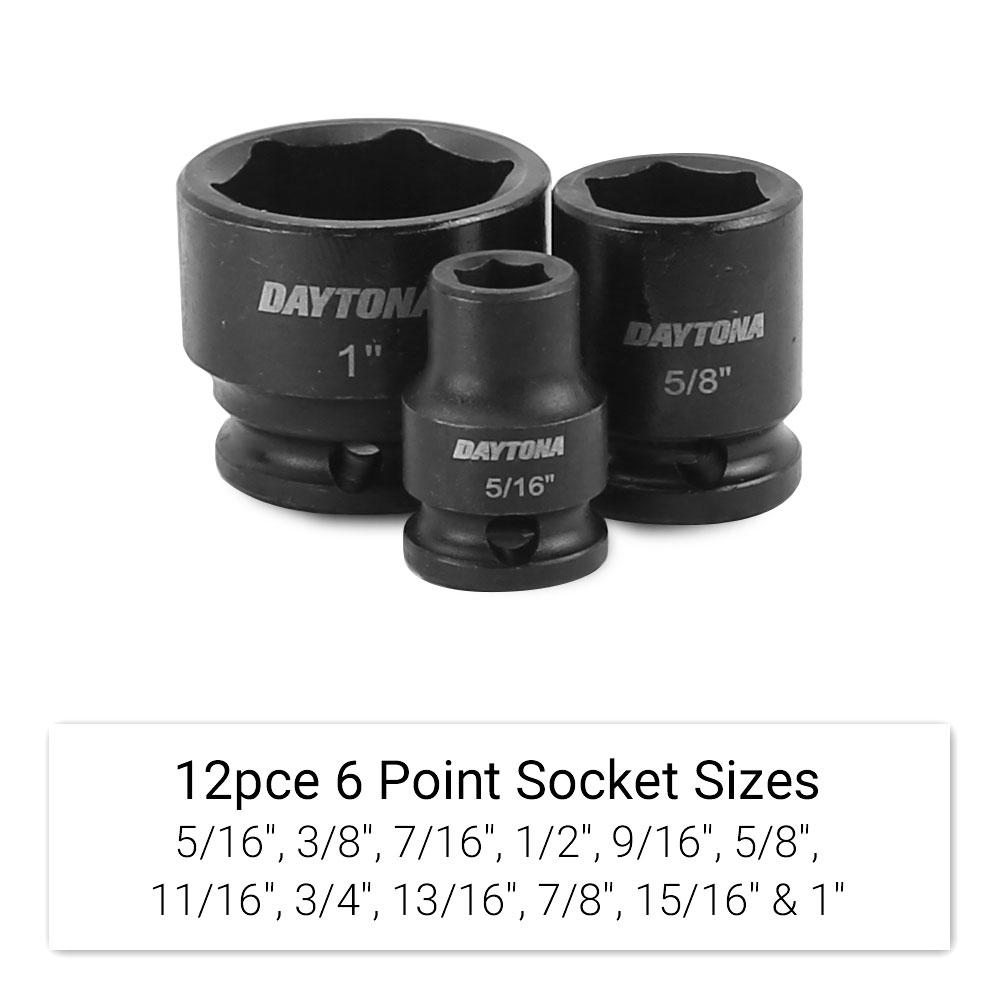 Daytona DIS1238 12pce 3/8" Drive Imperial Stubby Impact Socket Set