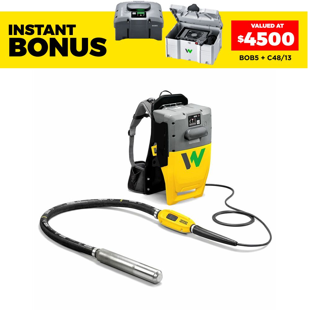 Wacker Neuson ACBe + IEe58/34/1.5 51V Battery Backpack System & 0.7kW Internal Vibrator with ...