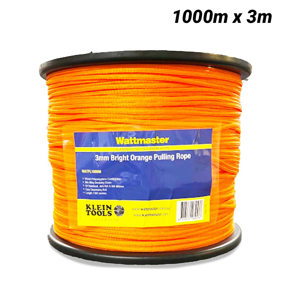 Wattmaster WATPL1000M 1000m x 3mm Orange UV Stabilised Anti-Rot Pulling ...