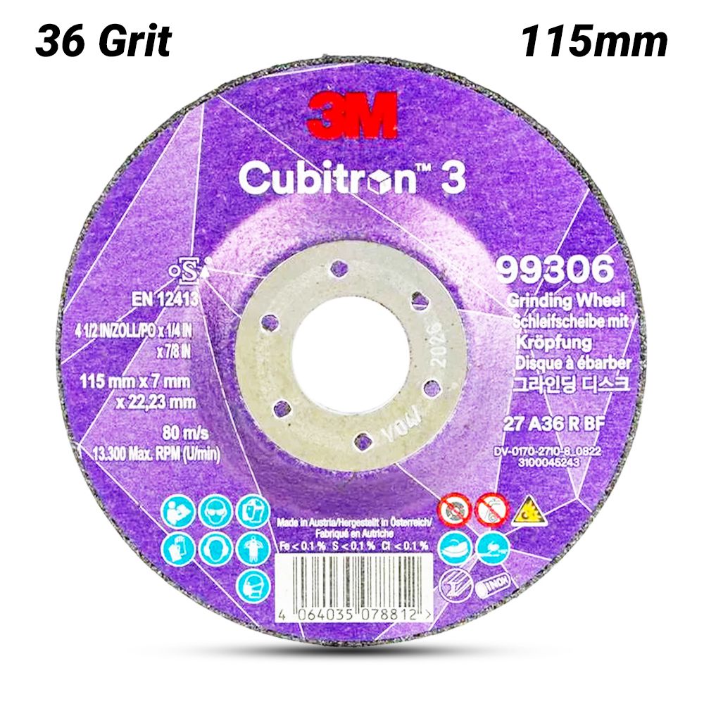 3M XC991967537 115mm x 7mm x 22mm 36 Grit Cubitron III Grinding Wheel