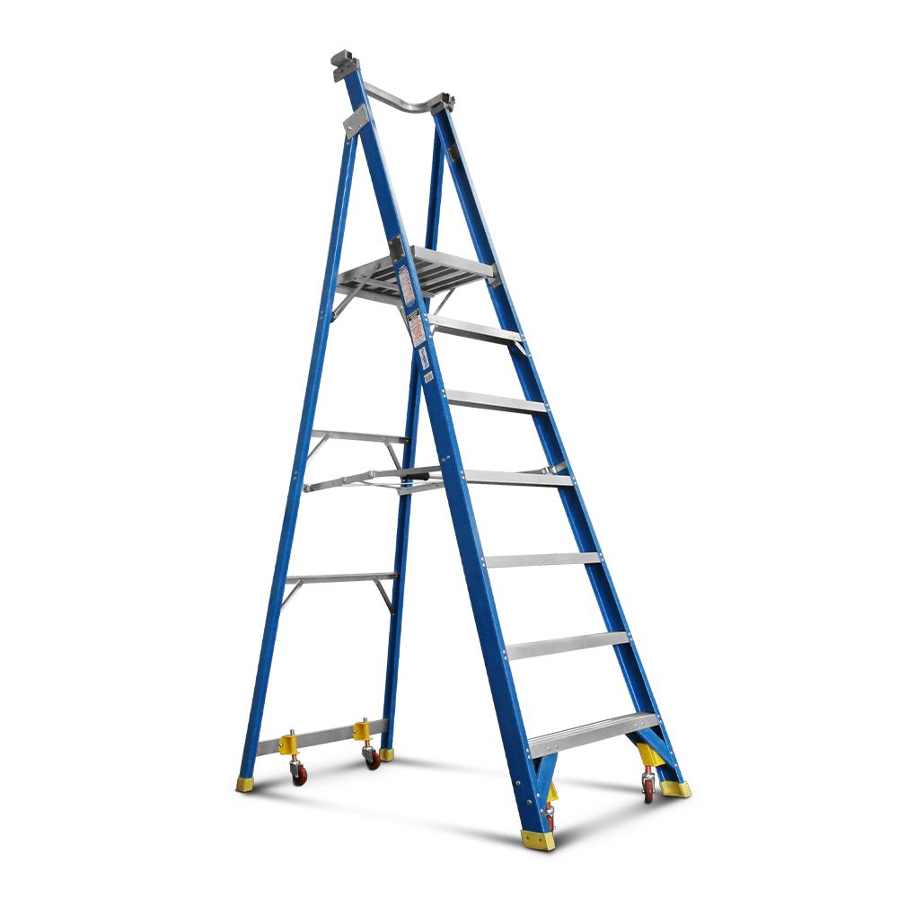 Climbrite CSTEP7 2.1m 7-Step Fibreglass Platform Ladder On Wheels