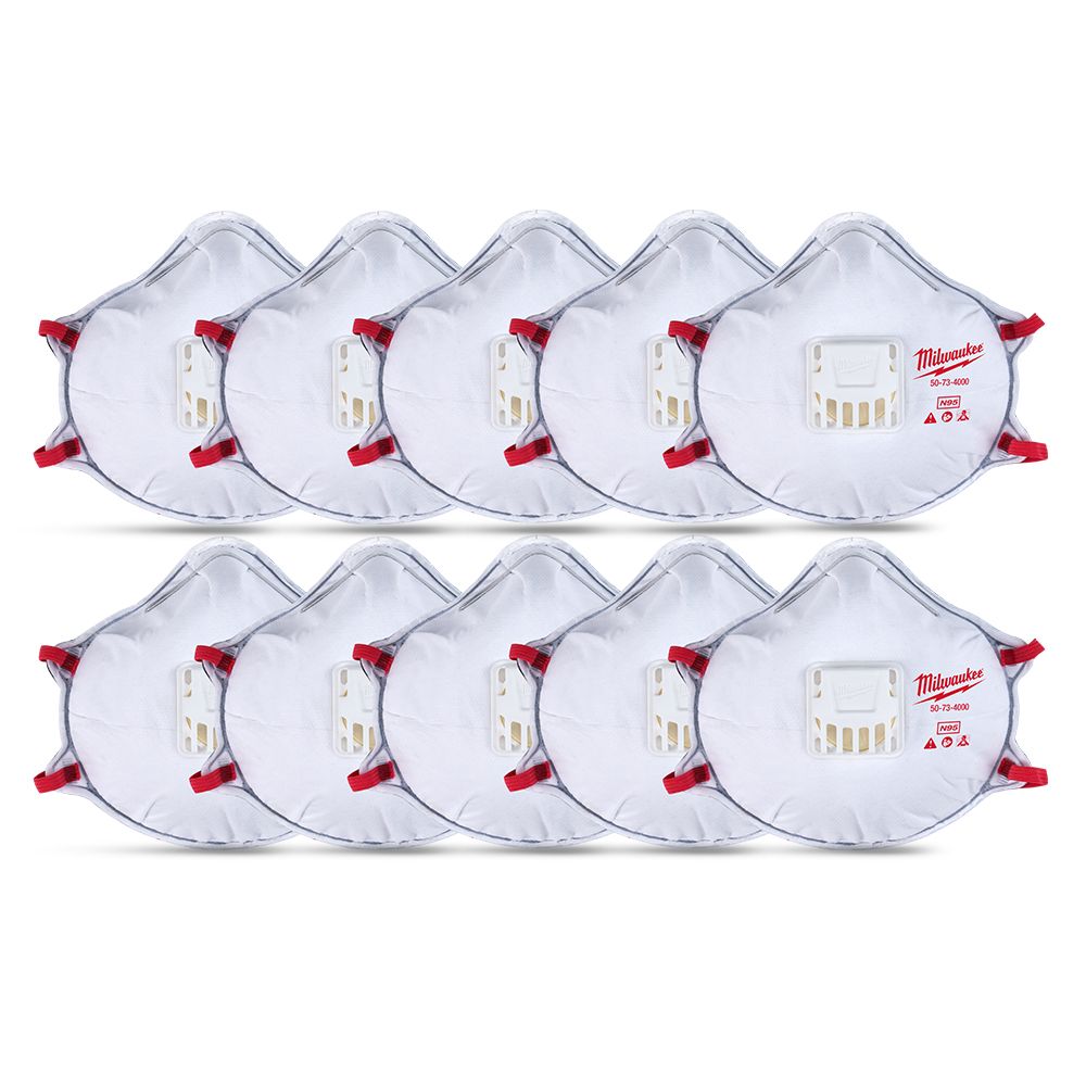 Milwaukee 48734004 10-Pack N95 Valved Disposable Respirators with Gasket