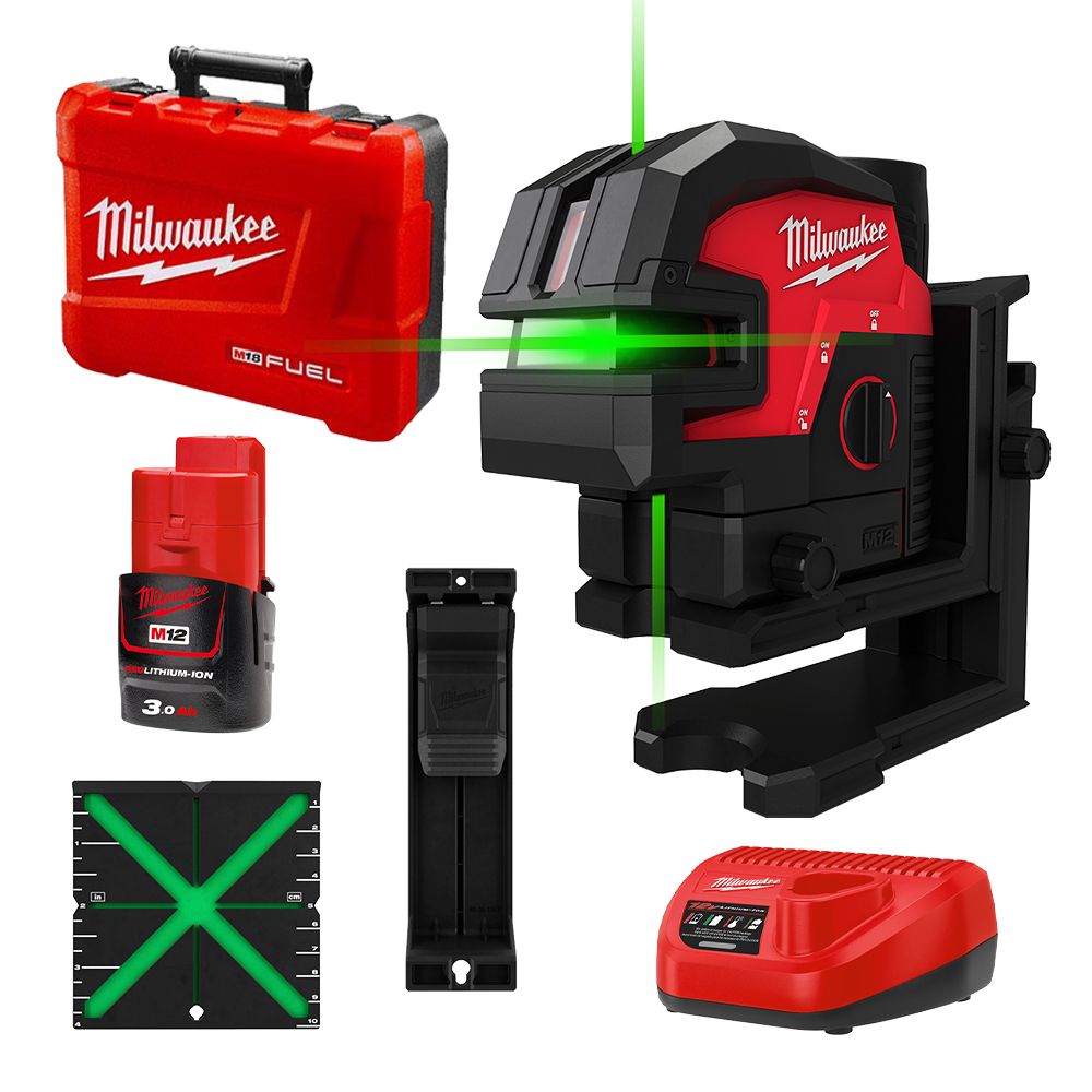 Milwaukee M12C4PLA301C 12V 4.0Ah Li-ion Cordless Green Beam 3 Plane ...