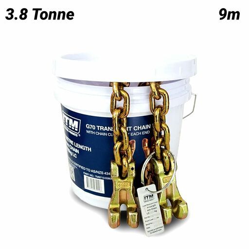 ITM TM9713-03809 8mm 3.8 Tonne 9m G70 Transport Chain With Claw Hooks At Each End