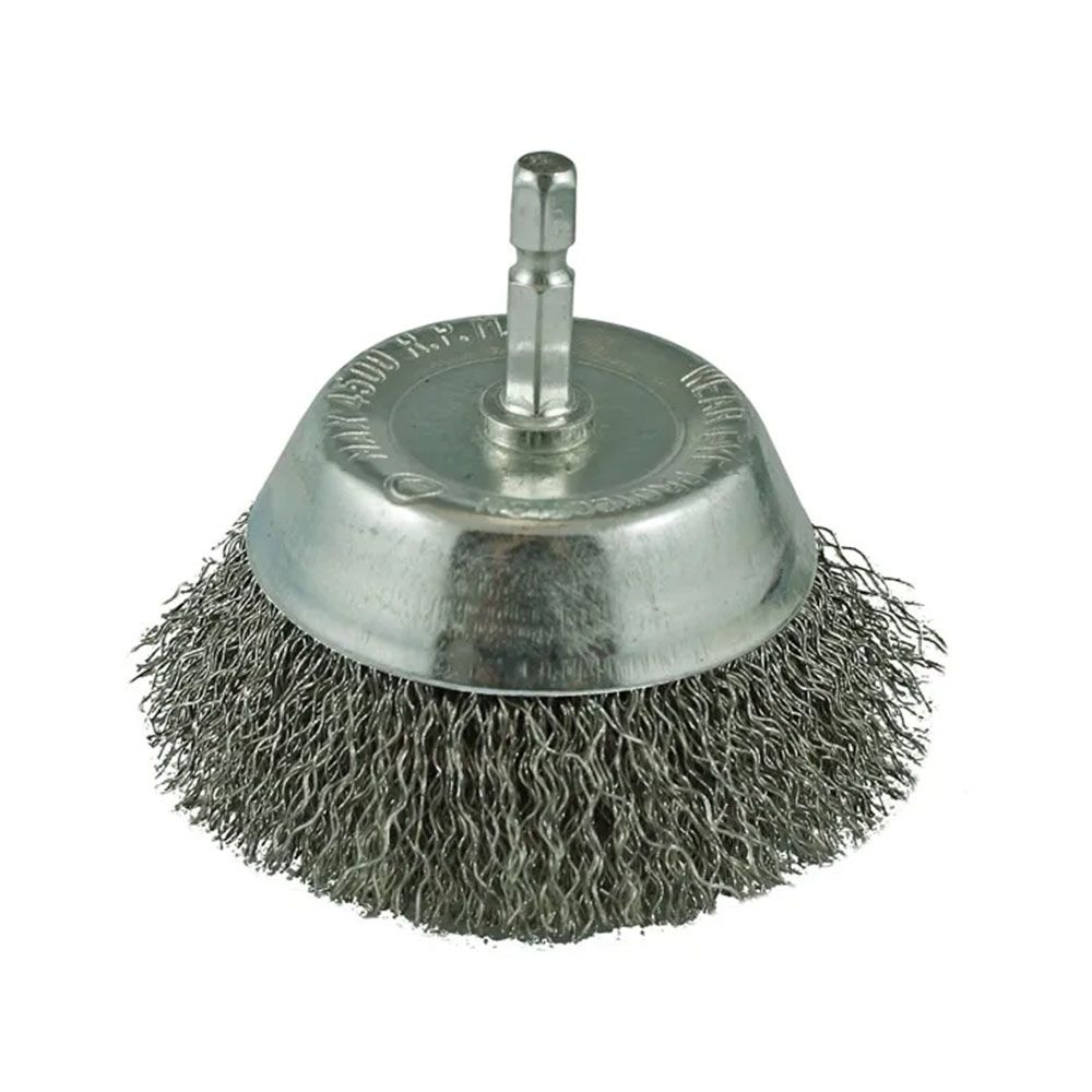 ITM TM7021-075 75mm 1/4" Hex Shank Crimp Wire Spindle Mounted Cup Brush