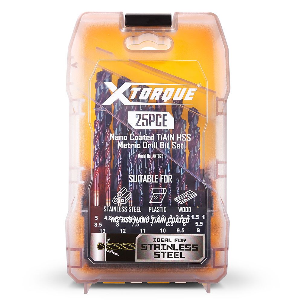 Xtorque XNTD25 25pce HSS Metric Nano Coated TiAIN Drill Bits Set Ideal For Stainless Steel