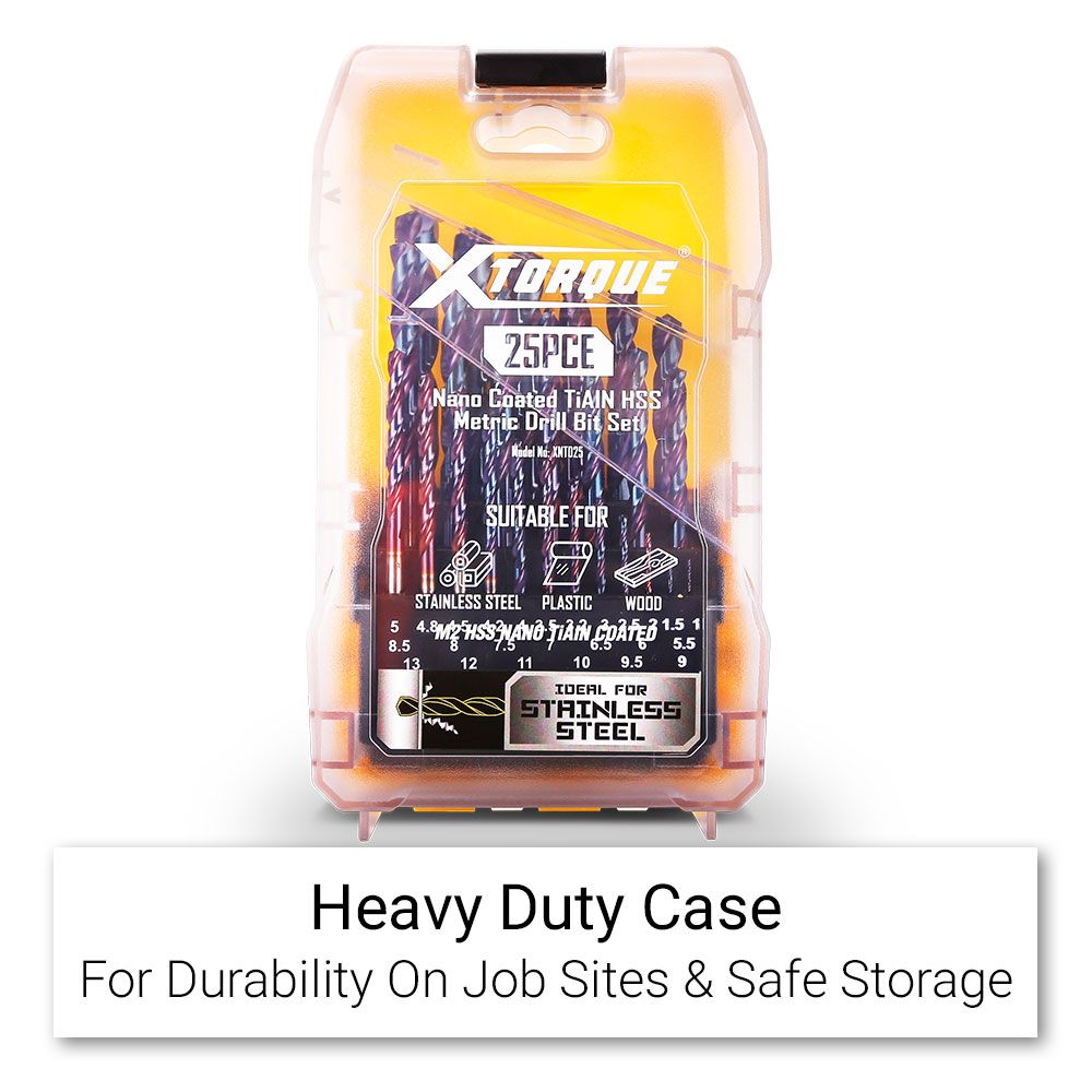 Xtorque XNTD25 25pce HSS Metric Nano Coated TiAIN Drill Bits Set Ideal For Stainless Steel