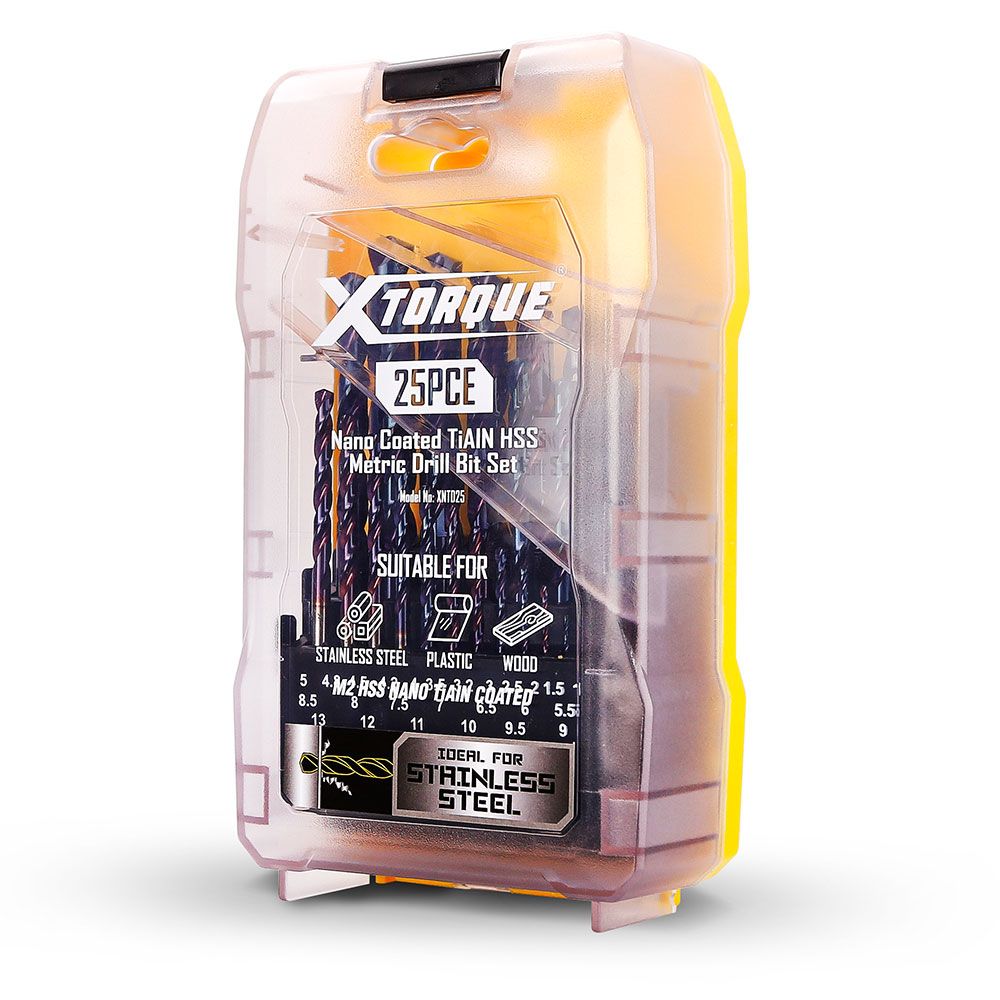 Xtorque XNTD25 25pce HSS Metric Nano Coated TiAIN Drill Bits Set Ideal For Stainless Steel
