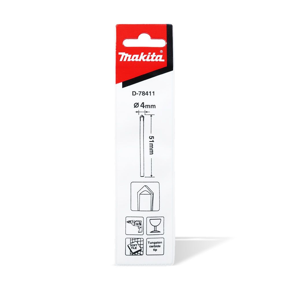 Makita D-78411 4mm x 51mm Glass & Tile TCT Drill Bit