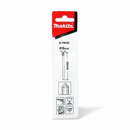Makita D-78433 6mm x 58mm Glass & Tile TCT Drill Bit