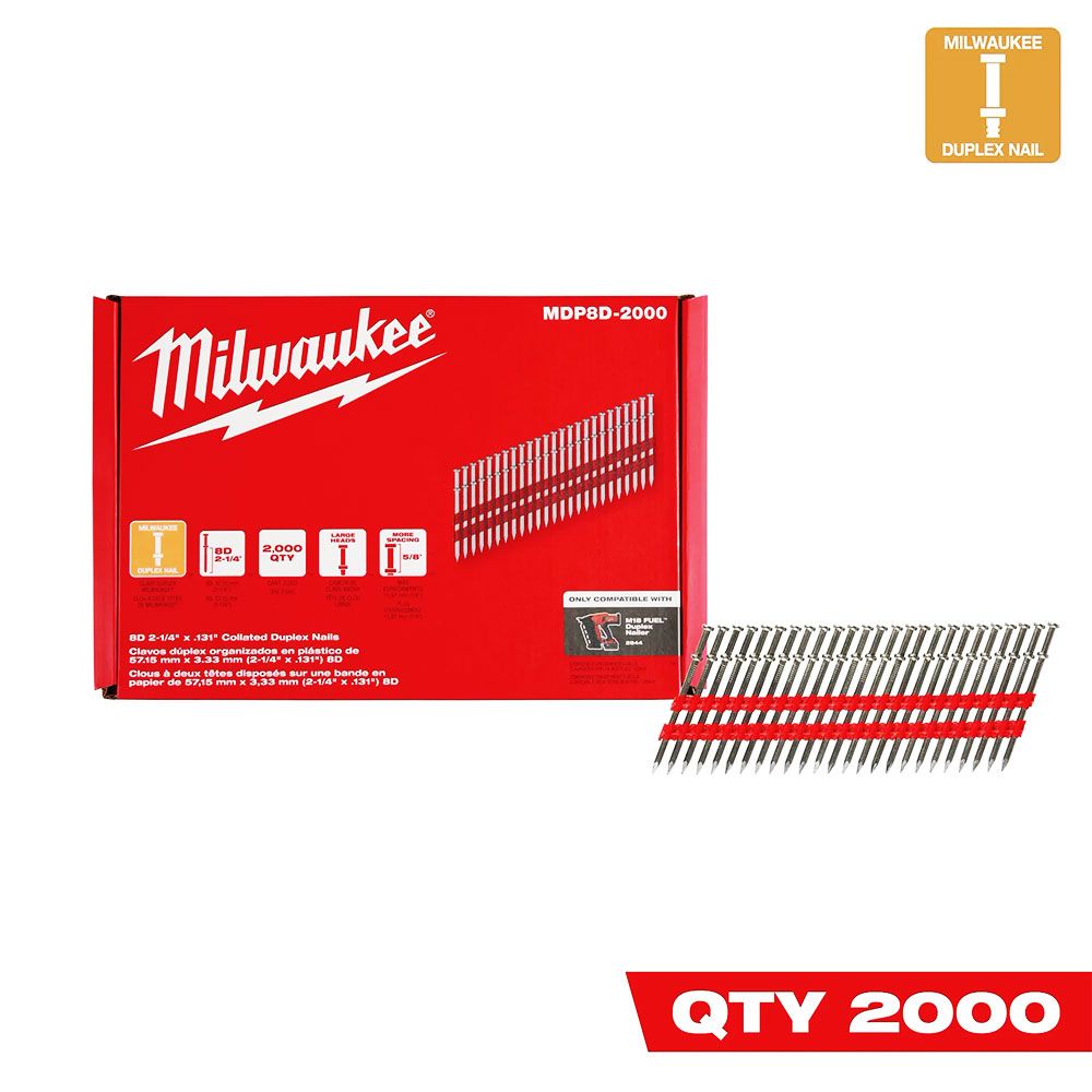 Milwaukee MDP8D-2000 8D 2-1/4” x .131” 2000pce Collated Duplex Nails