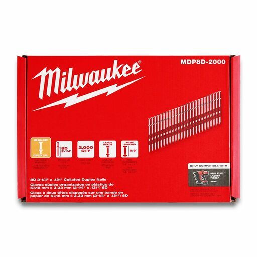 Milwaukee MDP8D-2000 8D 2-1/4” x .131” 2000pce Collated Duplex Nails