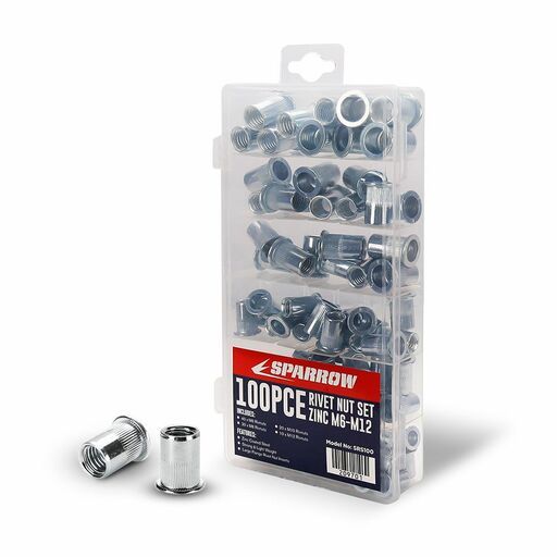 Sparrow SRS100 100pce Zinc M6, M8, M10, M12 Rivet Nut Set