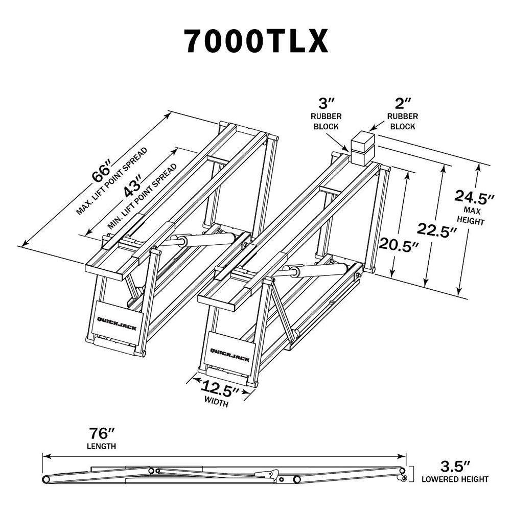 QuickJack 7000TLX-208-240V (5175647) 3.2 ton 240V Single phase Extended ...