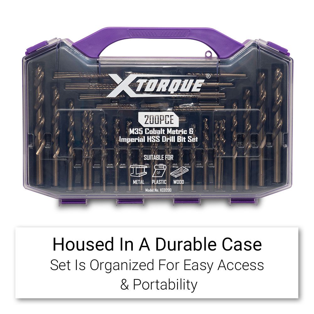 Xtorque XCD200 200pce M35 Metric & Imperial Cobalt Drill Set