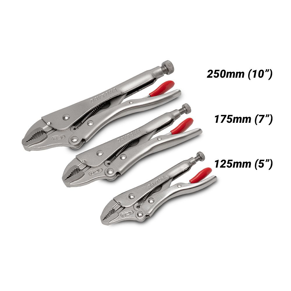 Daytona DLPS3P 3pce 125mm (5"), 175mm (7") & 250mm (10") Curved Jaw Locking Plier Set