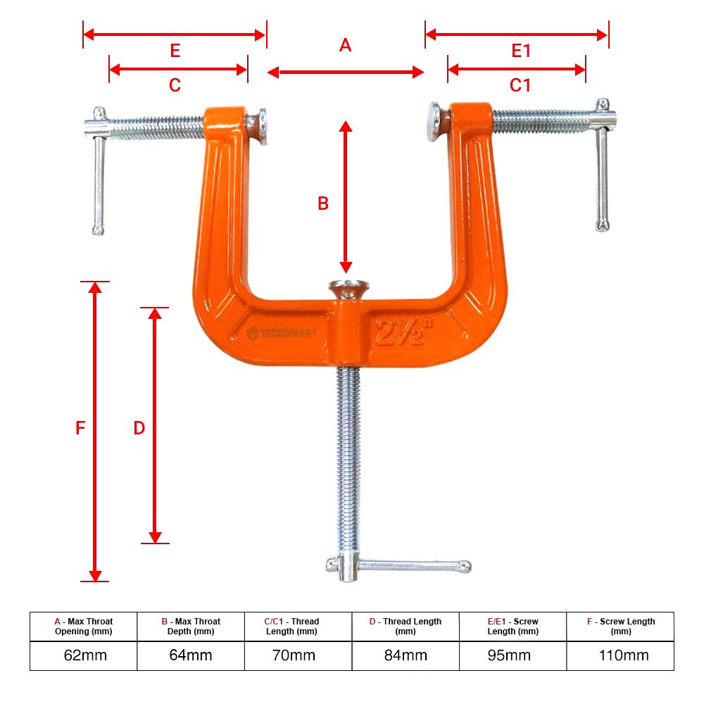 Techsmart T3WC63 63mm (2.5") 3-Way General Purpose Edge Clamp