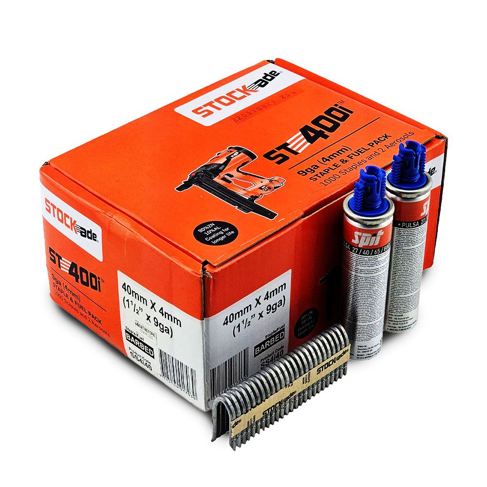 Stockade SS4i40 40mm x 4mm Barbed Staples & Fuel Pack